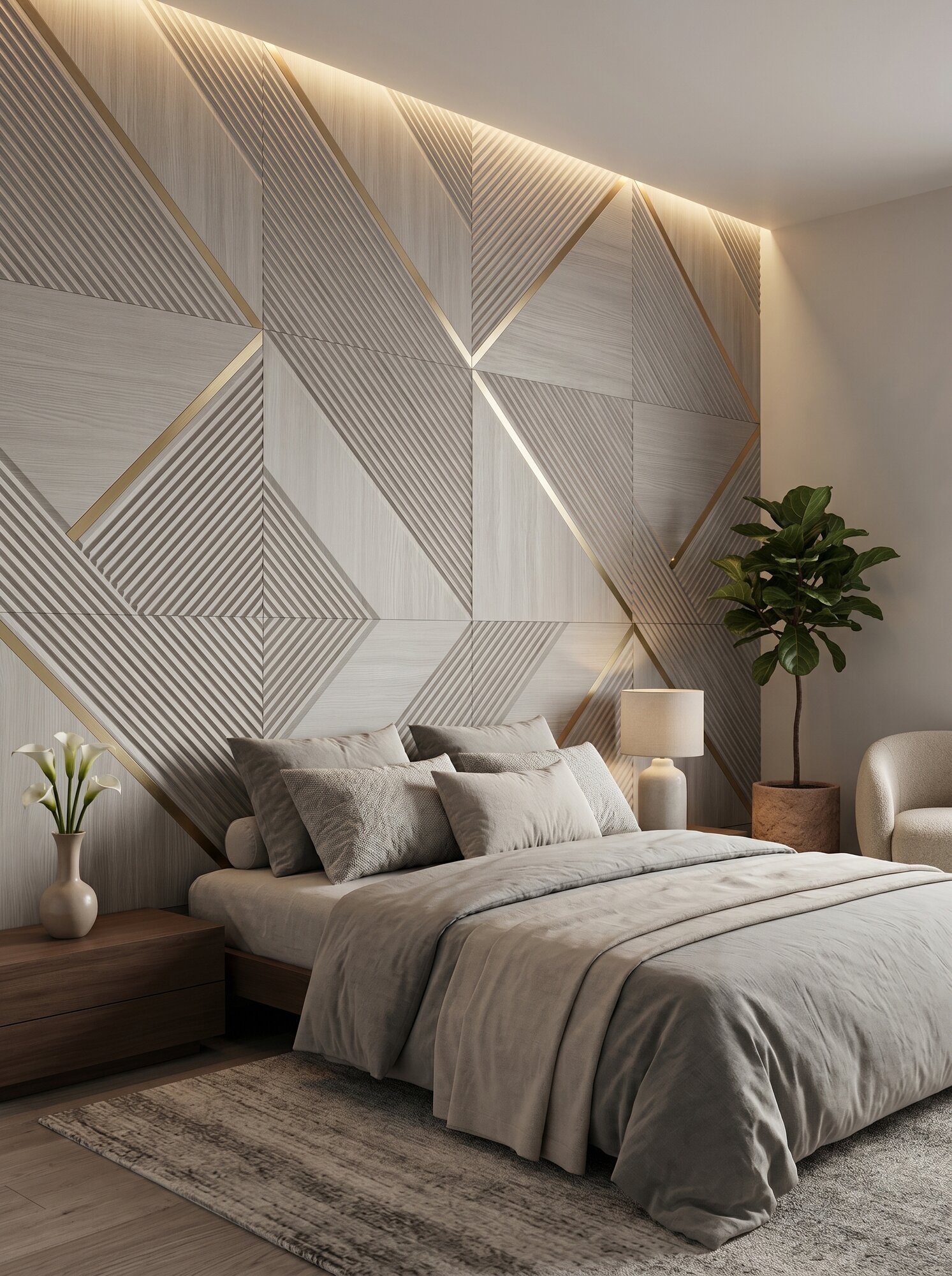 Декоративные 3D стеновые панели ДекорСИ, 50x50 см, рельефные, с золотистыми вставками, из МДФ