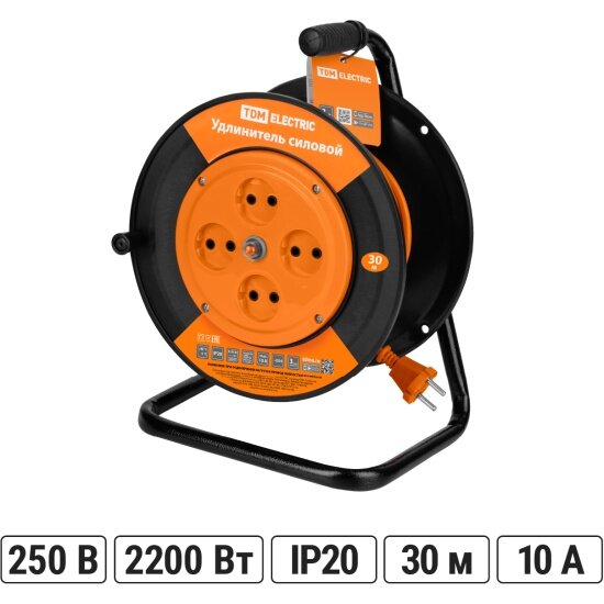 Удлинитель силовой Tdm Electric УК10-004 (4 места/30м ПВС 2х1,0), SQ1301-0521