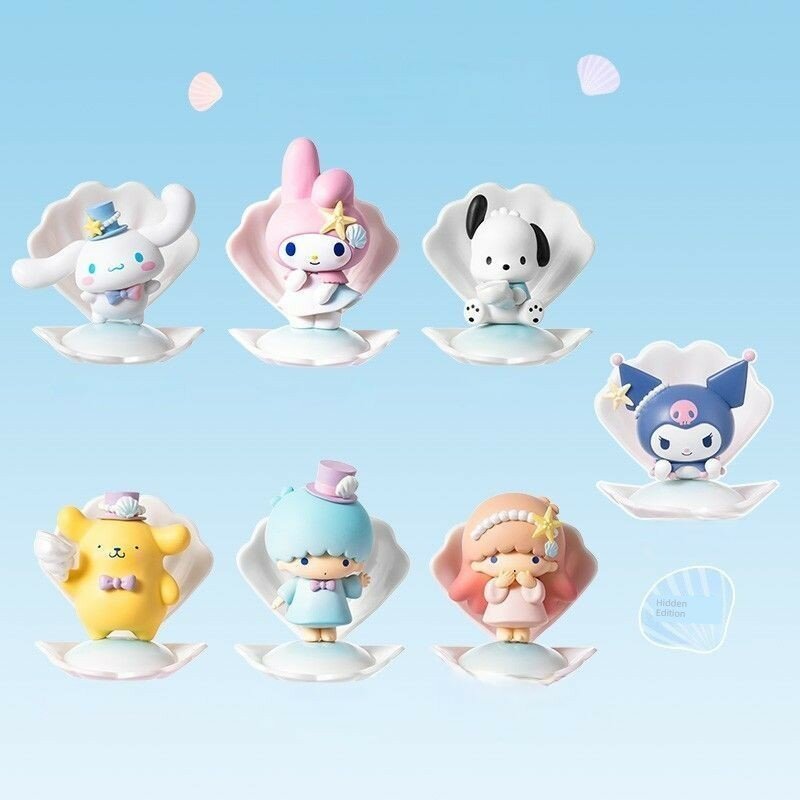Коллекционная фигурка Kuromi Melody Blue Sea Holiday Blind Box: Синнаморолл, Мелоди, Пачако. Модная игрушка, подарок на