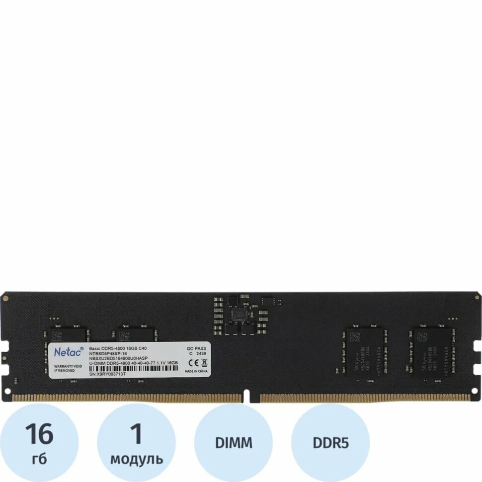 Модуль памяти Netac DDR5 DIMM 16GB 4800Мгц CL40 (NTBSD5P48SP-16), 2267014