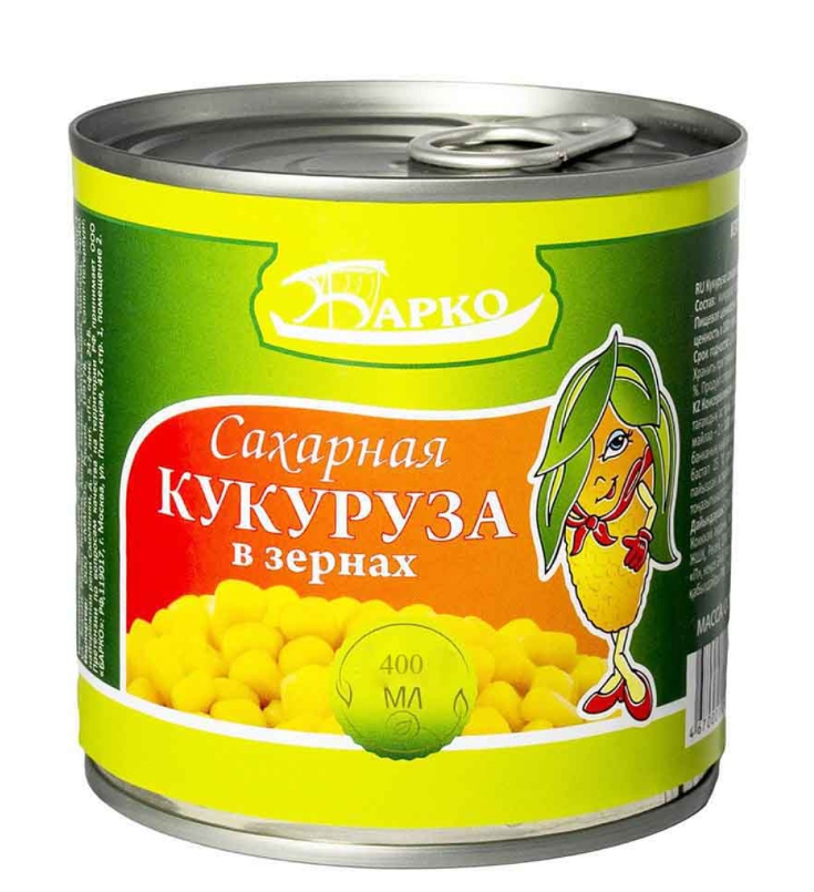 Консервированная кукуруза сахарная Барко, высший сорт, 400 гр