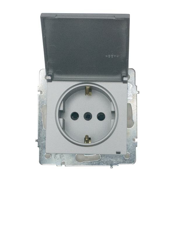 Розетка 1-м СП VESNA 16А IP44 с заземл. с крышкой ПБТ механизм платина LEZARD 742-3588-123BIPCH
