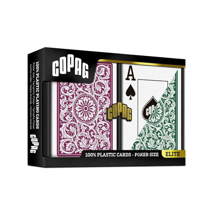 Игральные карты пластиковые Copag Elite покерный размер jumbo индекс зеленый/бордовый