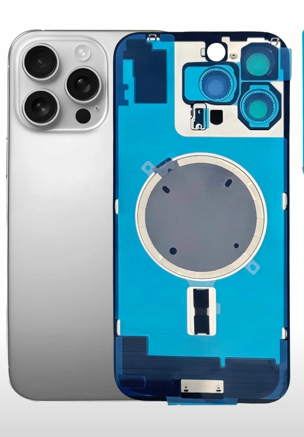 Задняя крышка для iPhone 16 Pro Max (A3296) в сборе со стеклом камеры Серый (стекло, монолит, MagSafe, логотип) - Премиум