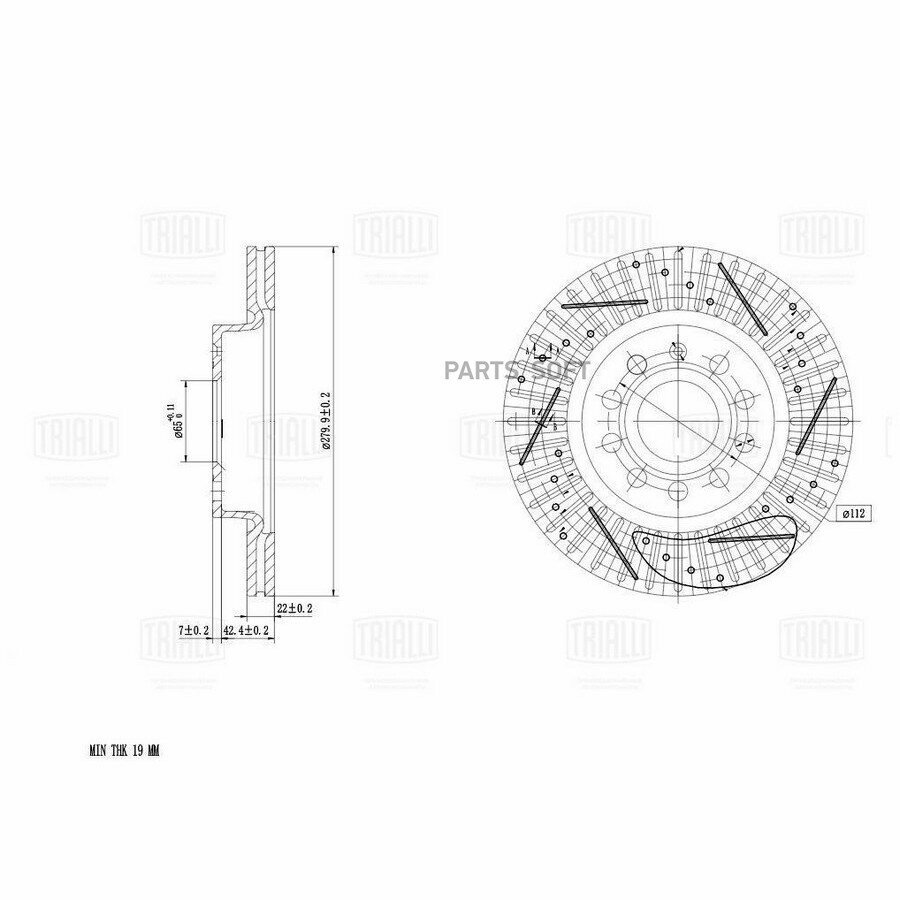 TRIALLI DF277S Диск тормозной d=280 PRO (перфорированный / слотированный / окрашенный) | перед | 2шт