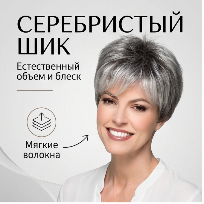 Женская короткая парик серого градиента для стильного образа