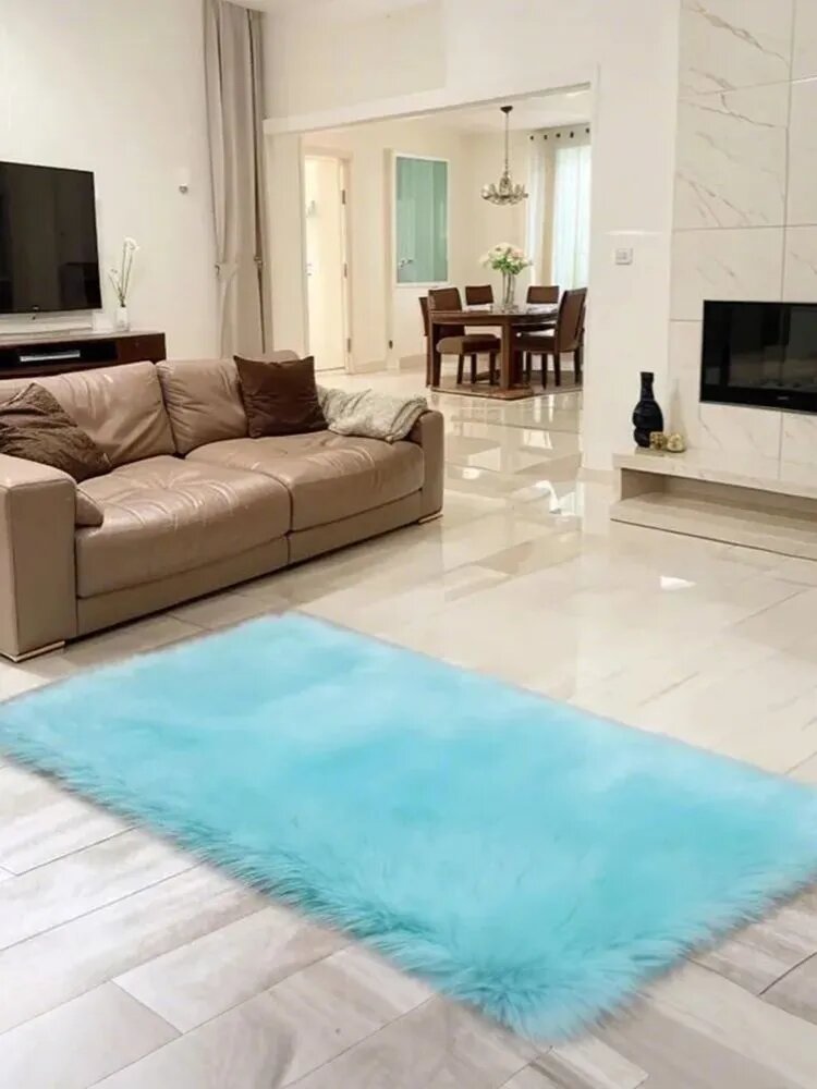 Ковер Однотонный ковер из искусственной шерсти 60x180 см бирюзовый