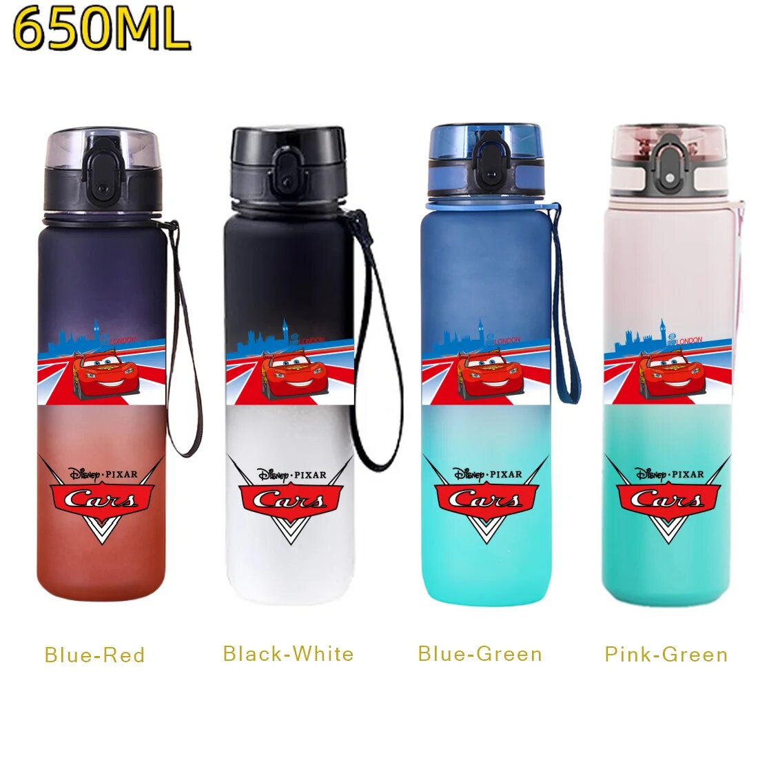 Спортивная бутылка для воды Молния Маккуин 650 мл Potdemiel ZD-9, Pink-Graen-1PCS