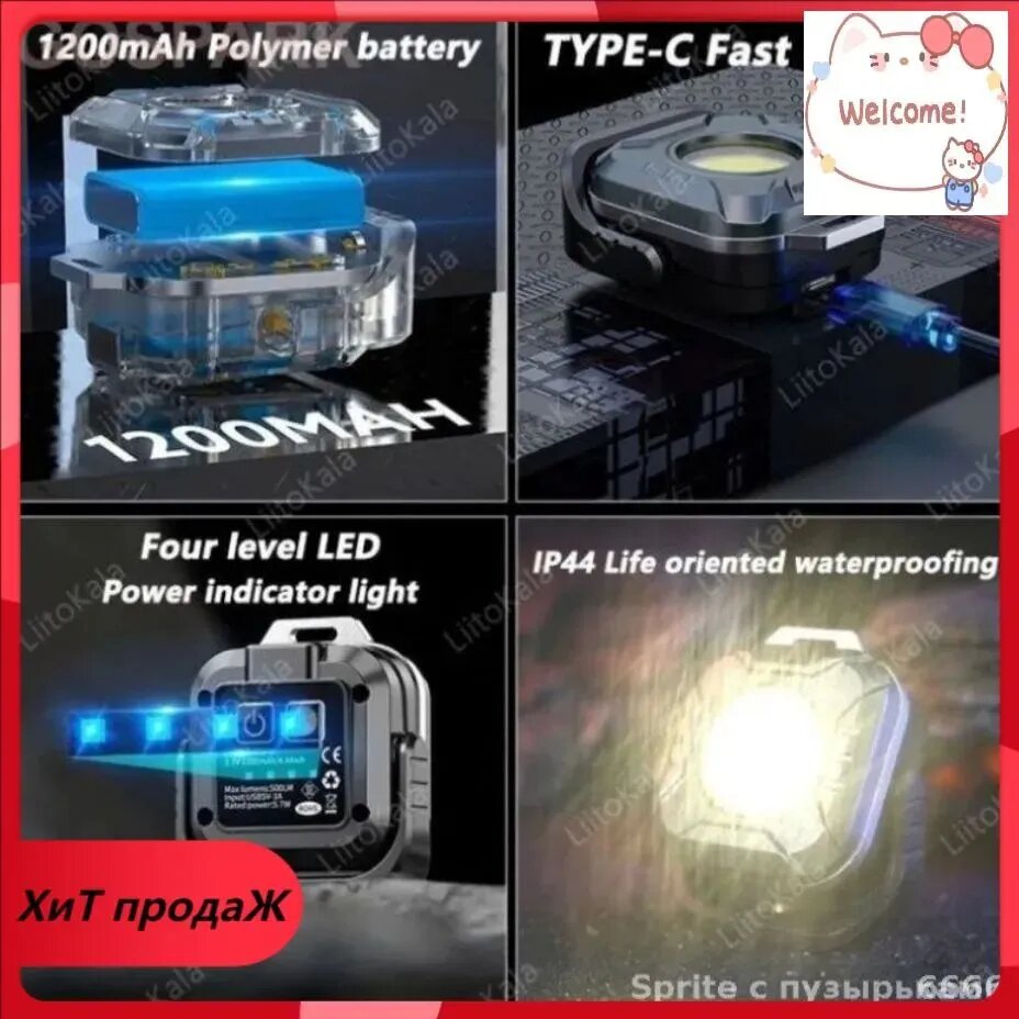 Фонарь-прожектор LiitoKala Type-C Charging Work Lights COB:500LM 60mm Mini Lamp LF-986 — фото 1