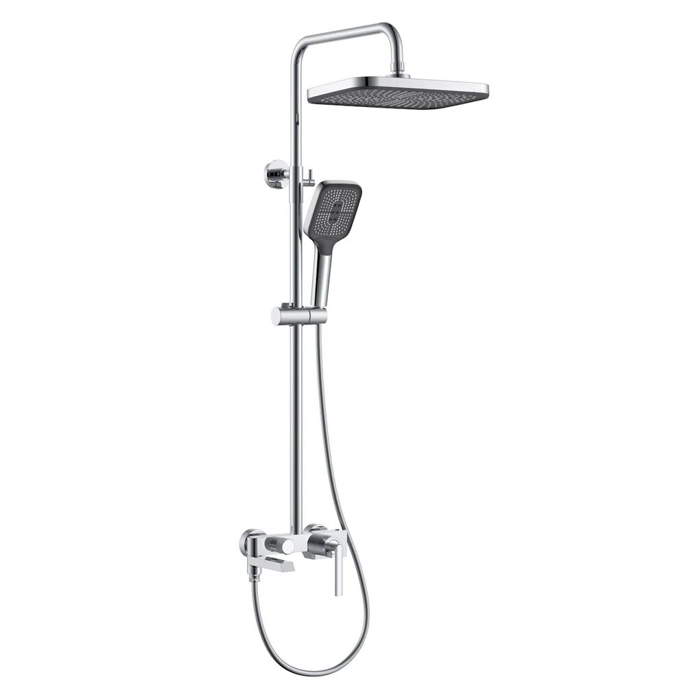 Душевая стойка Elghansa Urban XQ 2323301-2X со смесителем, хром, глянцевая, душевая система с тропическим душем, с изливом, с лейкой, латунная, рычаг сбоку