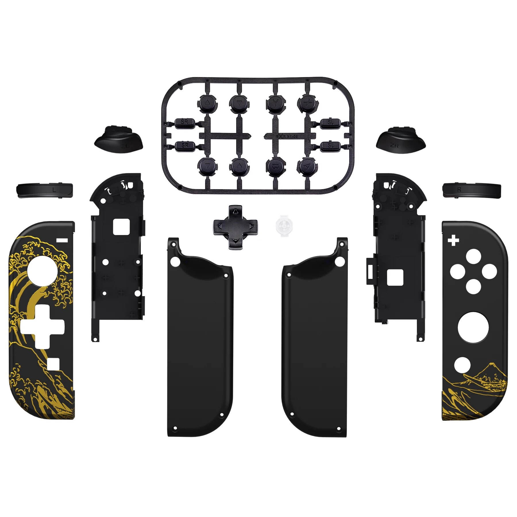 Корпус контроллера eXtremeRate для Nintendo Switch & OLED Черный, The Great GOLDENWave