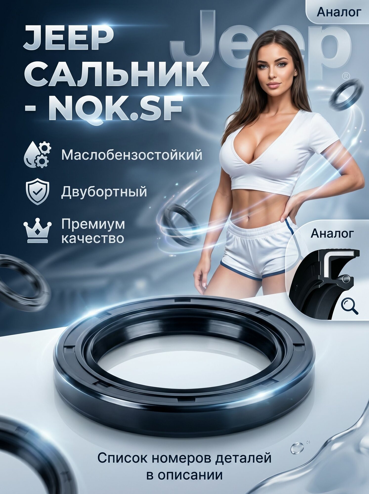 Сальник коленвала 15012600 - NQK.SF на JEEP CHEROKEE (KJ)