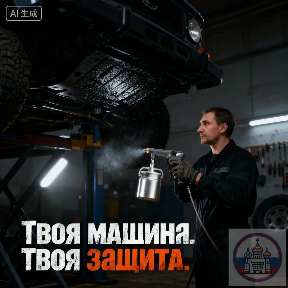 Пневматический пистолет-распылитель для антикора и антигравия, с нижним бачком 1000 мл, регулятором давления и шлангами