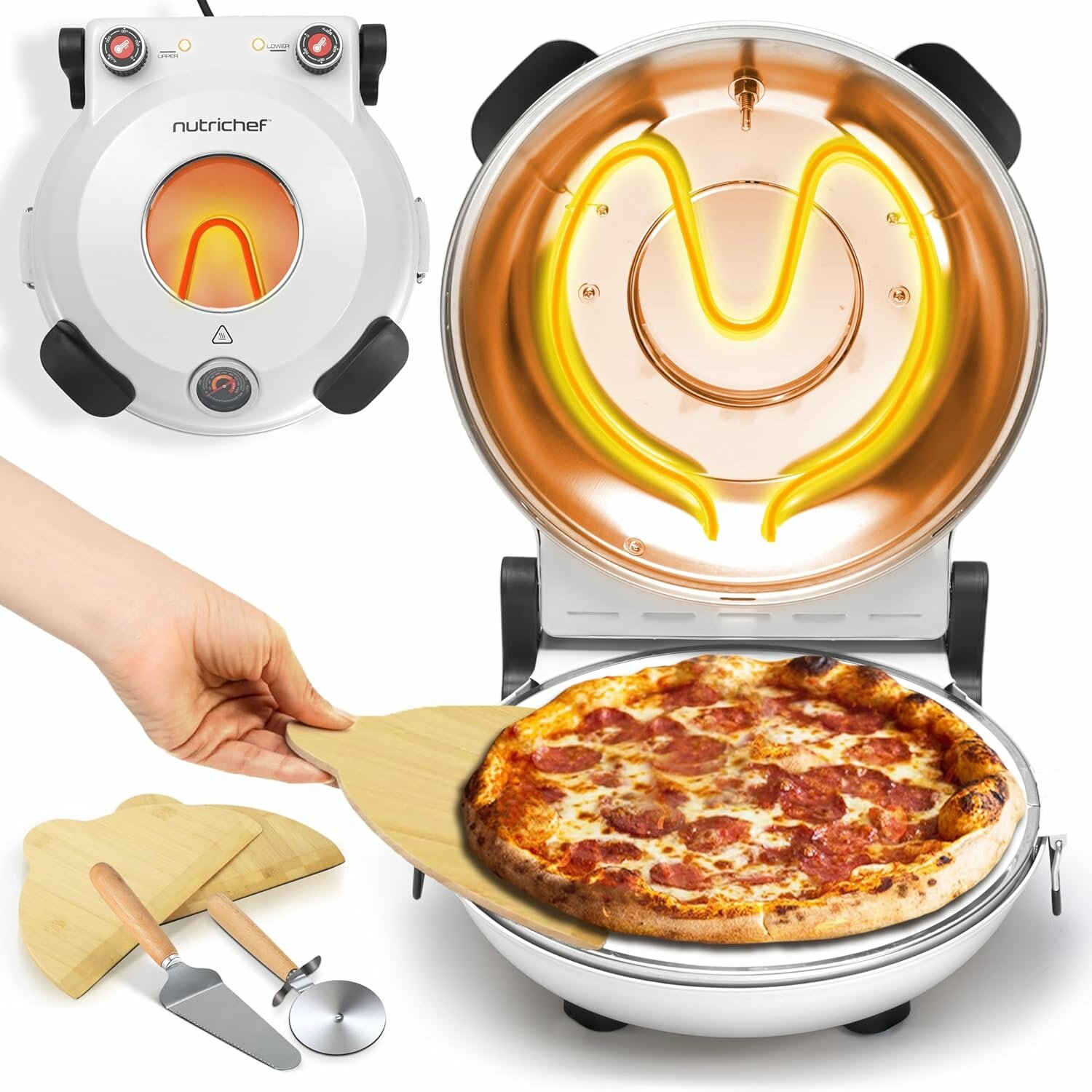 Nutrichef Печка для пиццы Electric Indoor Pizza Oven, 30cm - White
