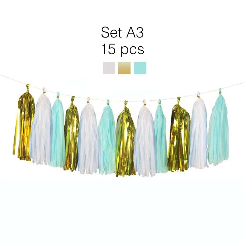 Гирлянда из кистей Set A3, 15 шт, золото, белый, мятный