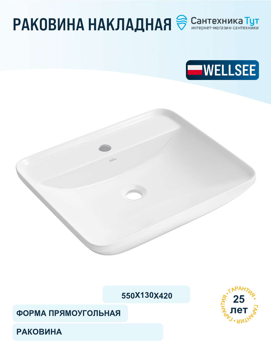 Раковина Wellsee Cute Twin S 55 318302000 цвет Белый глянцевый