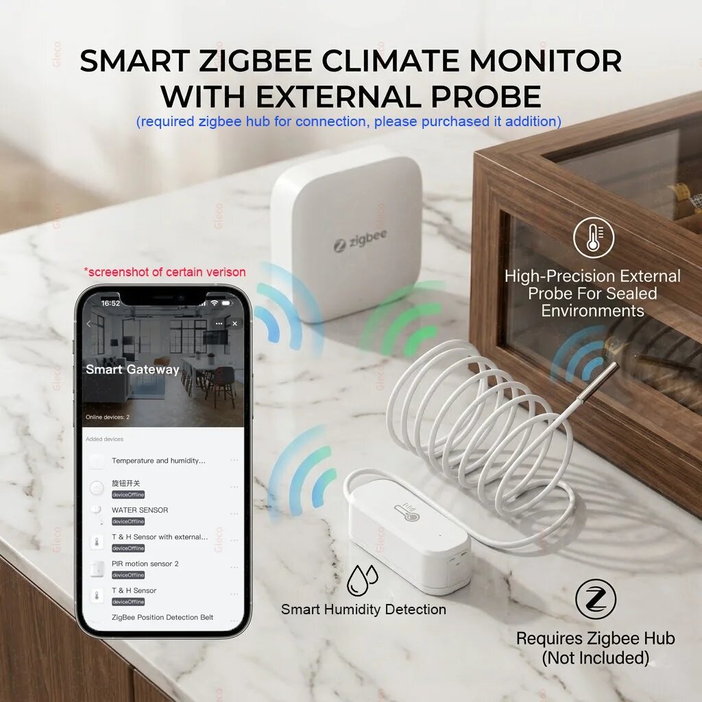 Coolo Zigbee датчик температуры и влажности с зондом For zigbee 2mqtt — фото 1