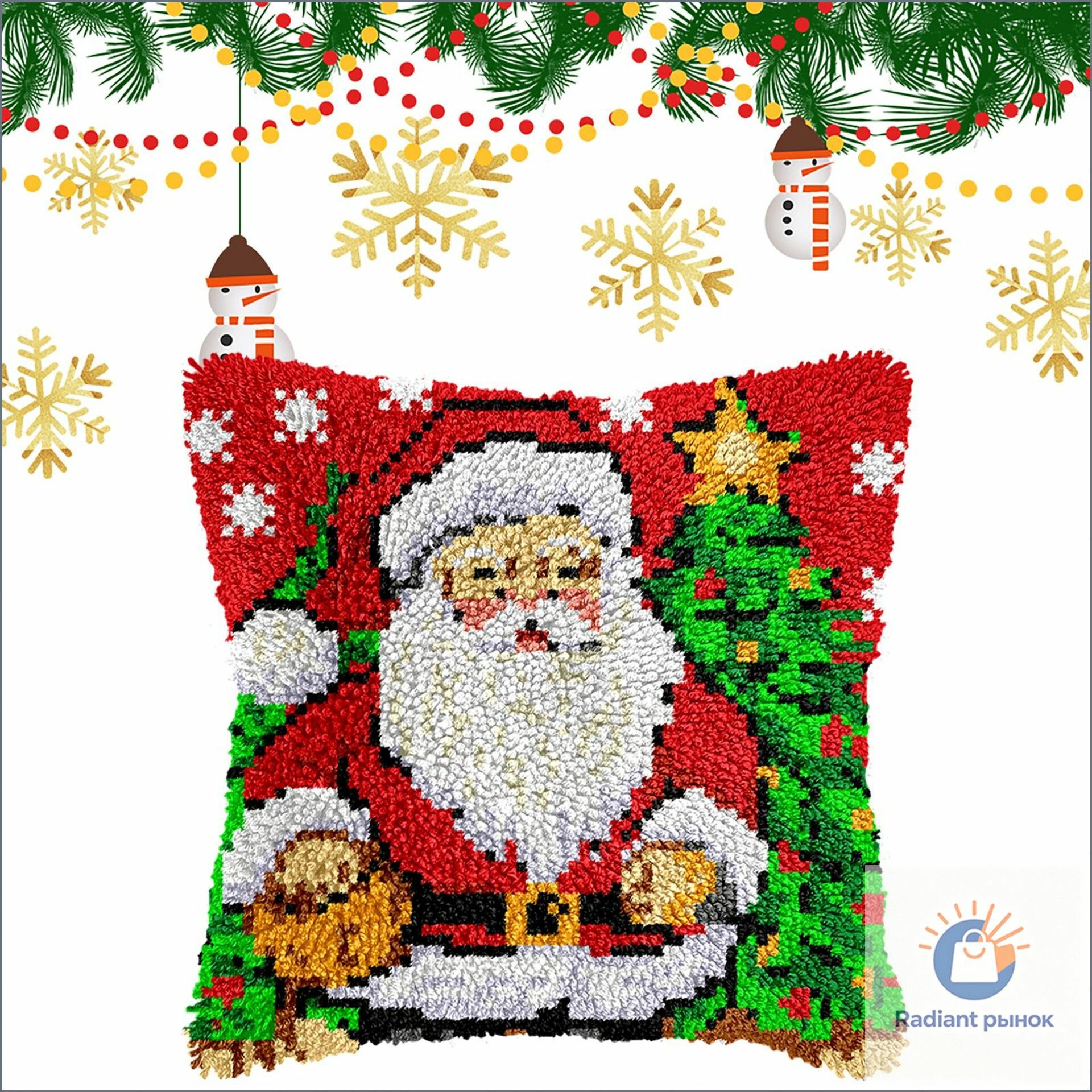 Набор для вышивки крестом Дед Мороз и ёлка 43 43 см, хлопковая канва с цветной печатью