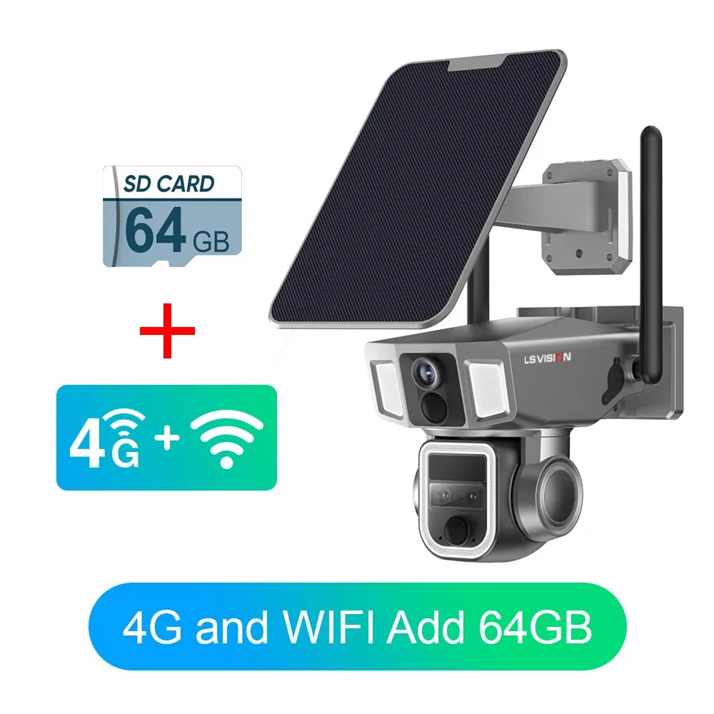 LS VISION 4G/WiFi 2 в 1 Камера безопасности с солнечной панелью для улицы Двойной экран 4K 10-кратное увеличение Двойной PIR Автоматическое отслеживание беспроводная камера CCTV Водонепроницаемая