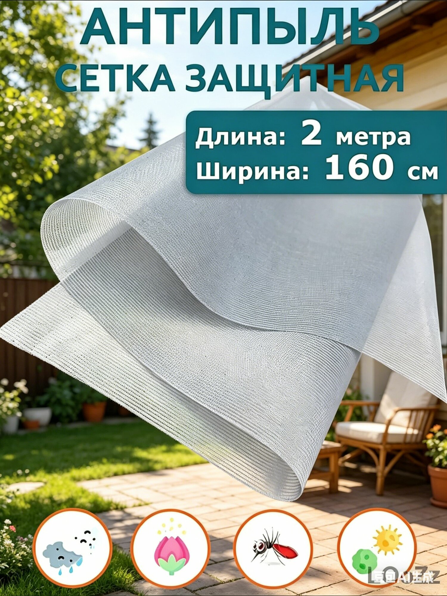 Сетка Антипыль 160*200 см москитная с маленькими ячейками, цвет светло-серый