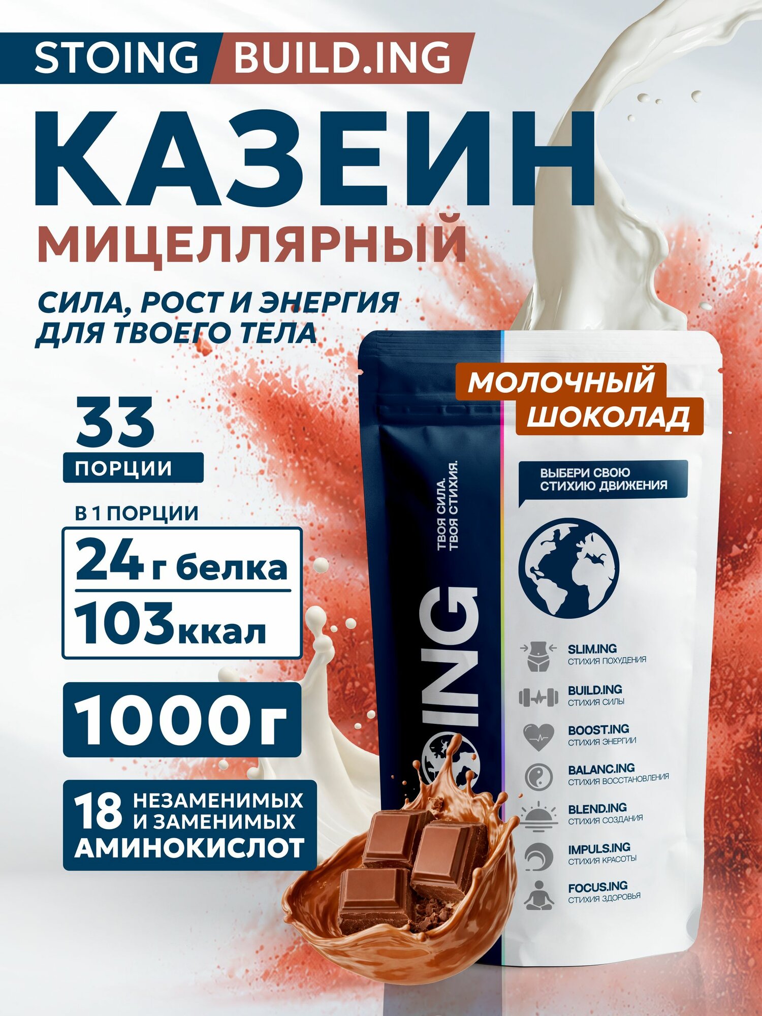 Сппдп Казеиновый протеин Мицеллярный казеин Шоколад STOING / стоинг 1 кг