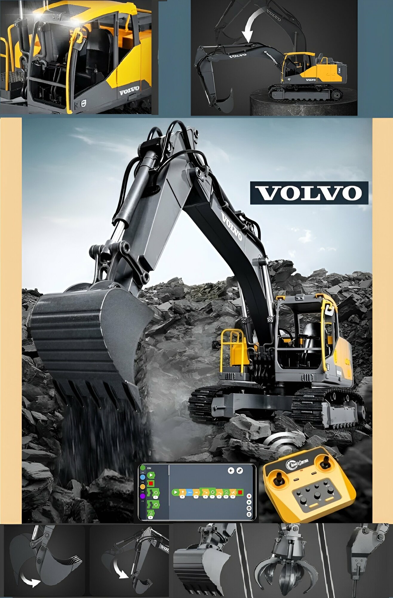 Радиоуправляемый экскаватор Double Eagle Volvo EC160E металл, 3 в 1 RTR масштаб 1:16 2.4G - E598-003