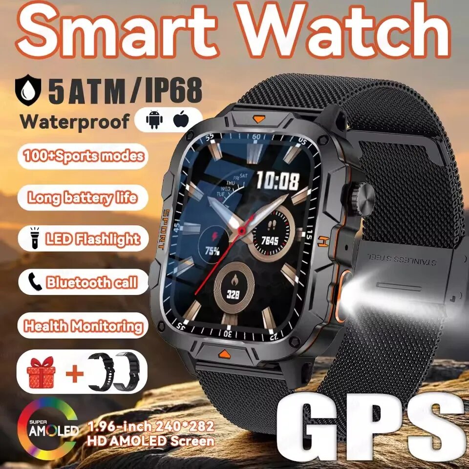 Military Smart Watch 2025 Men Black Mesh Belt 2A