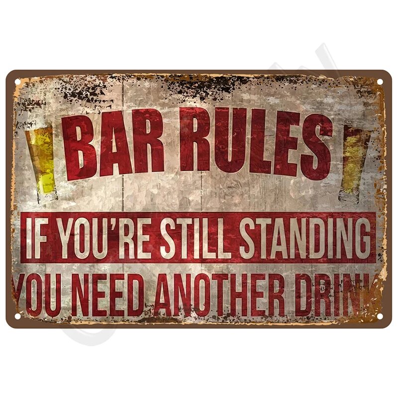 Винтажная вывеска "Bar Rules" - Металлическая, AZSWLF 43754