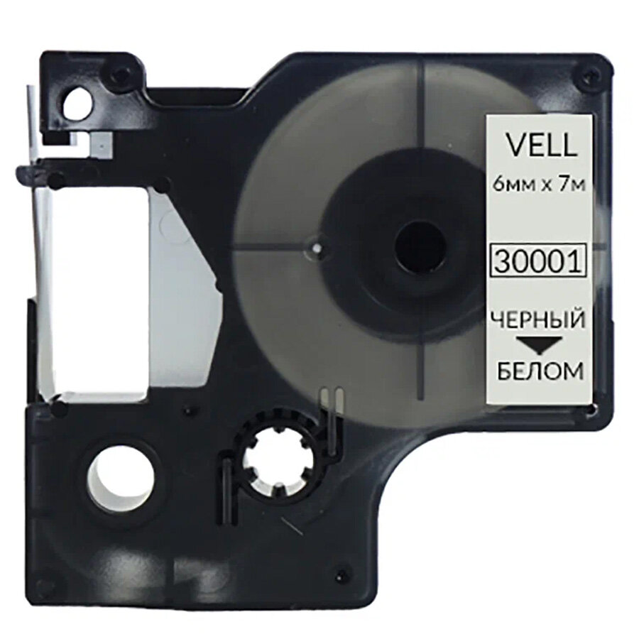 Лента Vell VL-D-L43613 низкотемпературная, 6 мм х 7 м, пластик, черный на белом {VellL43613}