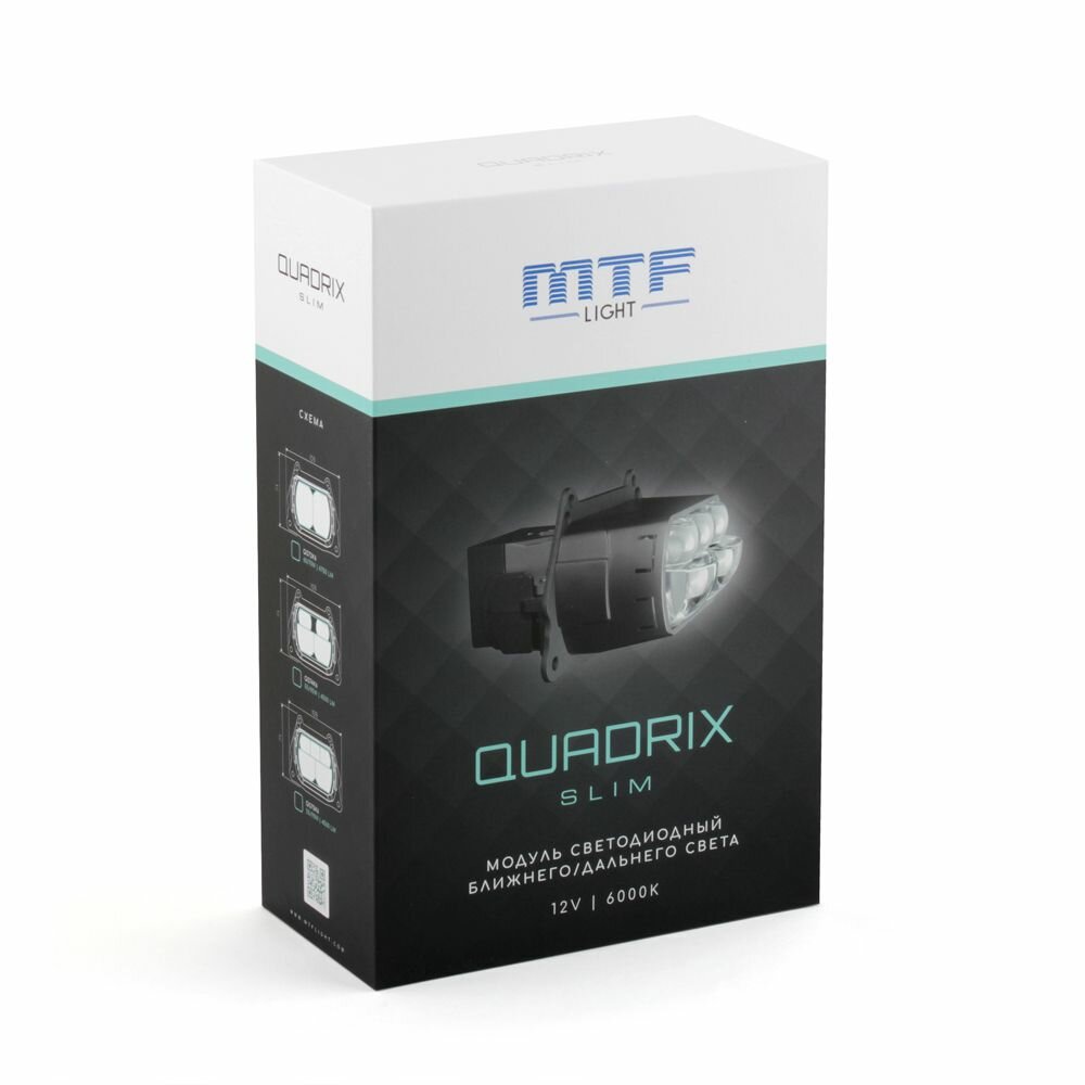 Светодиодные модули ближнего/дальнего света MTF light BI LED QUADRIX SLIM 3.0" 2 линзы 60/70W 6000K 12V (2 модуля)