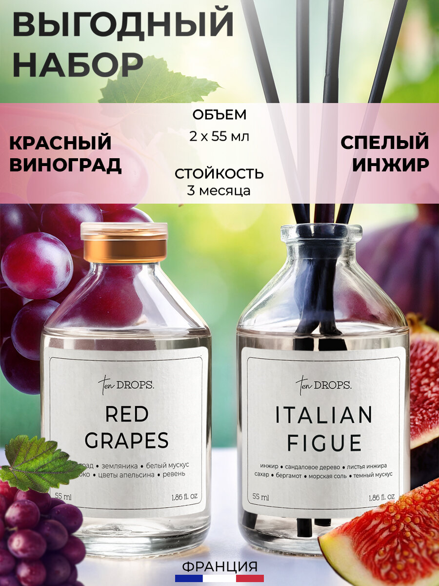 Диффузор для дома с палочками "Красный виноград & Спелый инжир" 2х55 мл, аромадиффузор