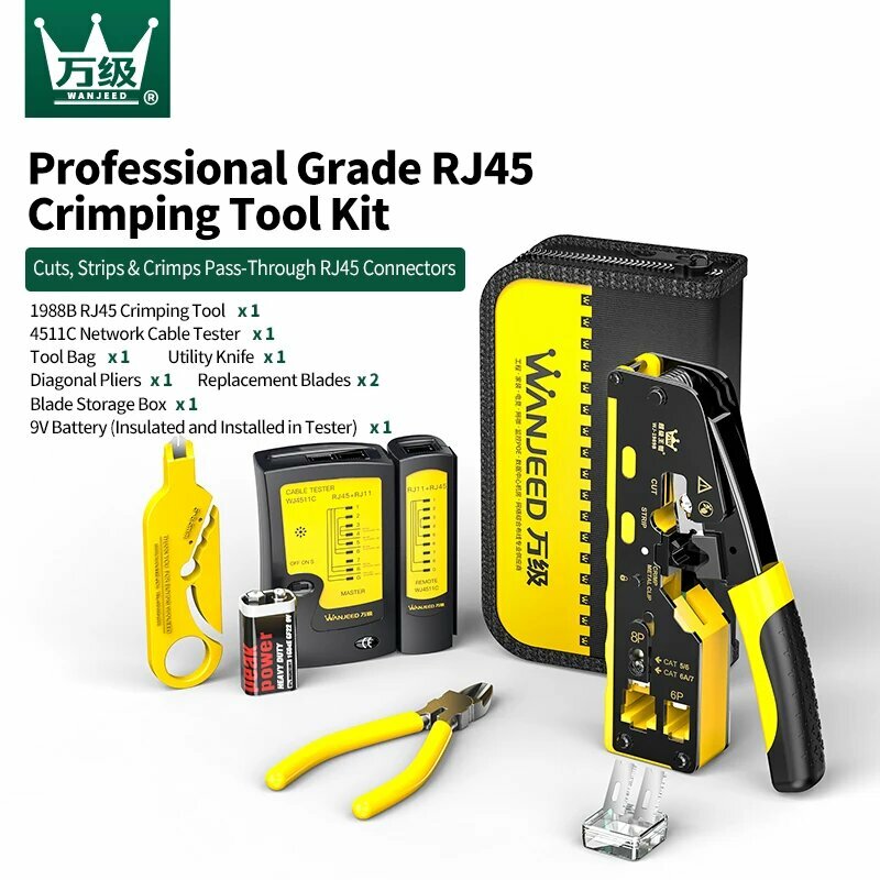 WANJEED Обжимной инструмент для разъемов RJ45 Set 4 yellow