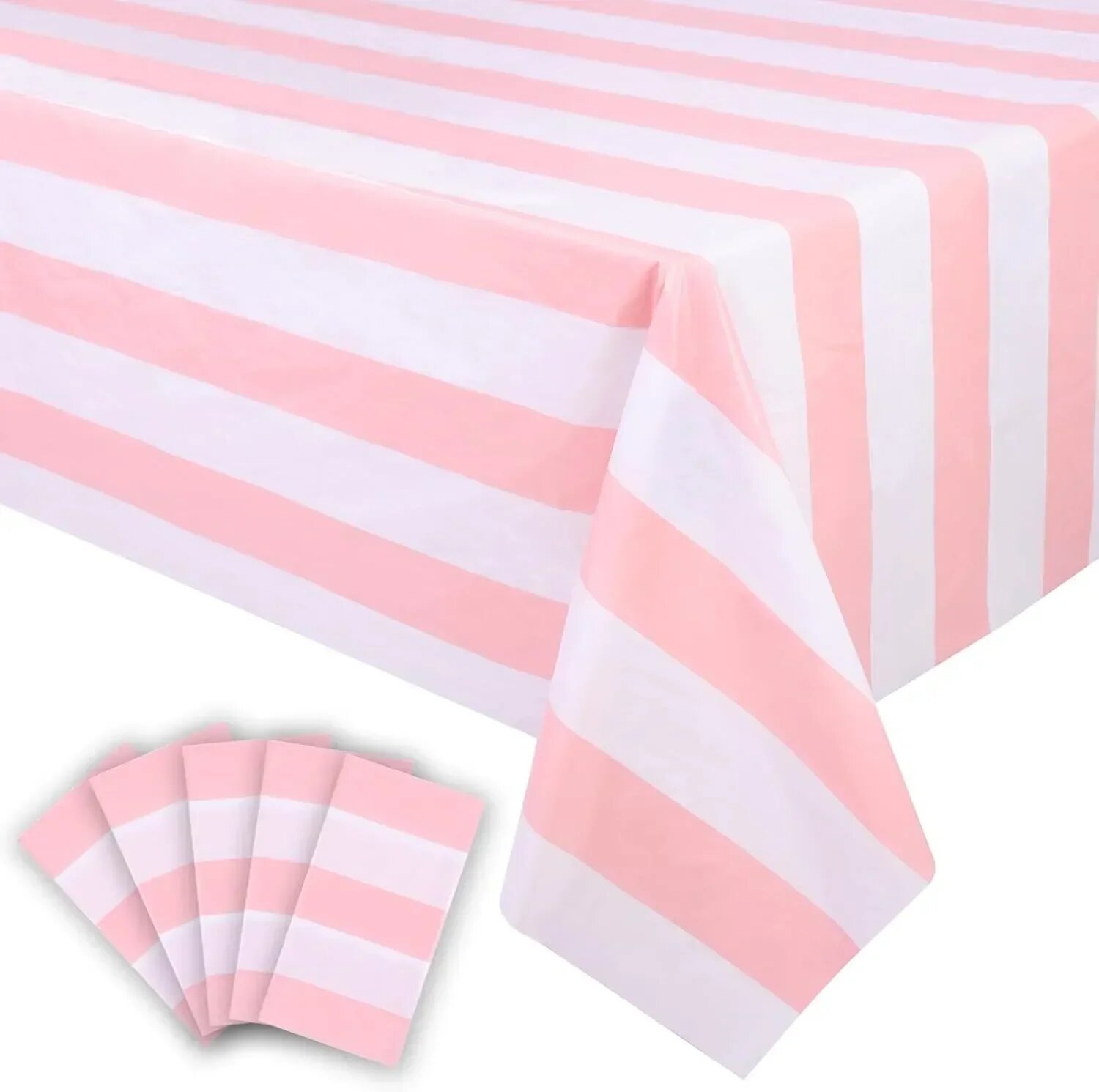 Одноразовая водонепроницаемая скатерть Pink&White 54x108 дюймов Розовый, pink white stripe 2
