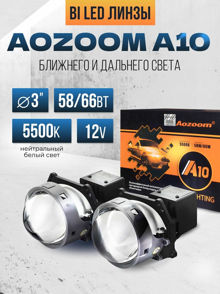 Aozoom A10 Unicorn Светодиодные би лед линзы в фары 2 шт. 3.0"