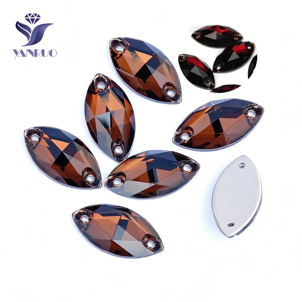 Стразы YANRUO 3223, лошадиный глаз, 7x15mm, 30шт, черный, Smoked Topaz