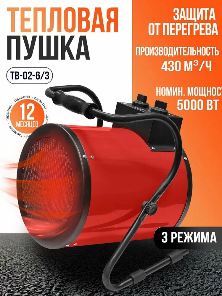 Тепловентилятор парма ТВ-02-6/3 (380 В, 2,5/5 кВт, 430 куб. м/час, цилиндр.)