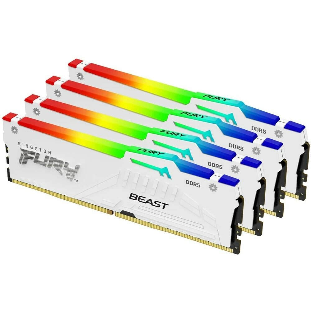 Оперативная память Kingston Fury Beast, DDR5, 64GB (4x16GB), 6000MHz, CL40, DIMM, с радиаторами, RGB, белый