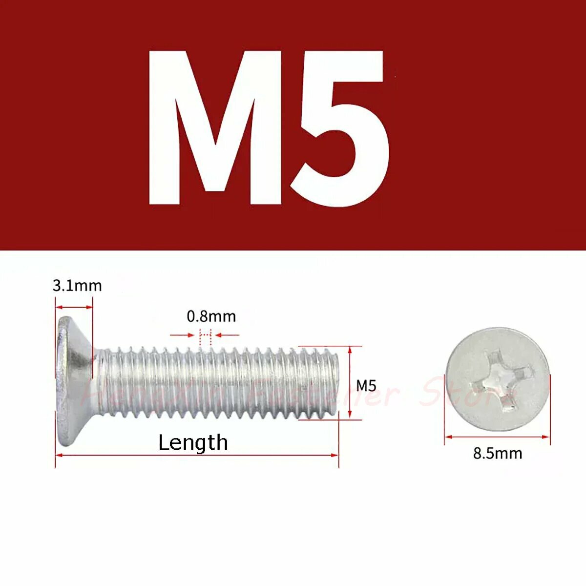 Винты алюминиевые Phillips M2-M10 4-80мм 35mm, M5 (20pcs)