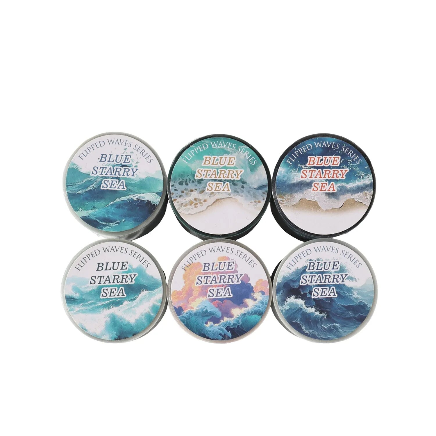 Винтажная ПЭТ-лента 40мм с изображением морских волн и облаков set of 6