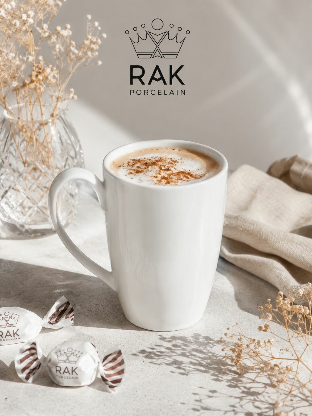 Кружка большая с ручкой белая 450 мл, 1шт RAK Porcelain. Премиум фарфор. АОЭ