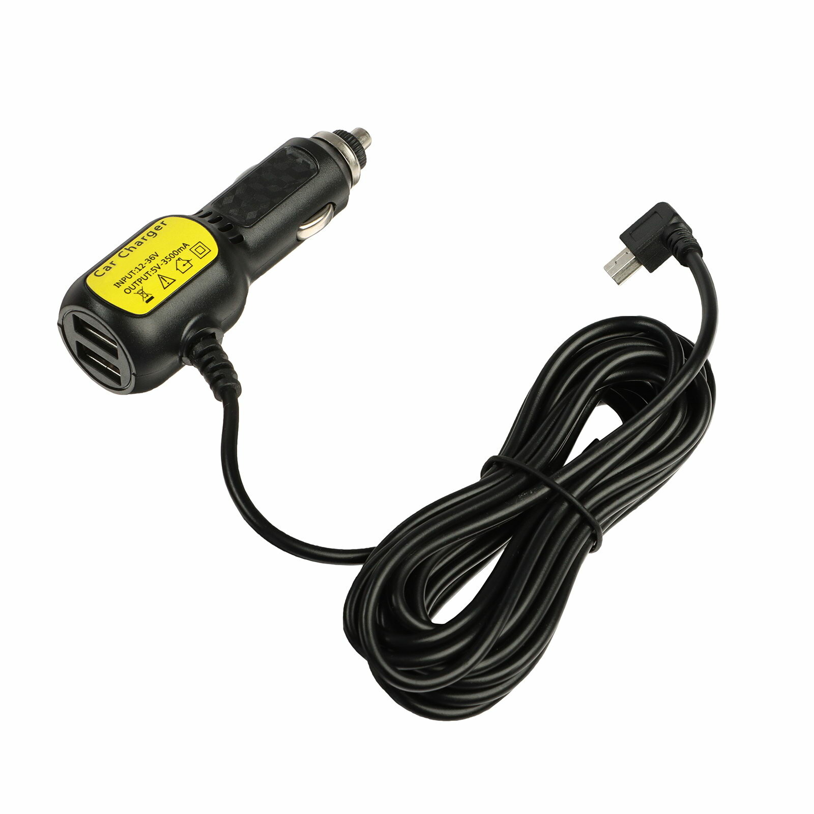 Зарядное устройство угловой mini USB, 2 USB 3.4 А, 5 В, провод 3.5 м