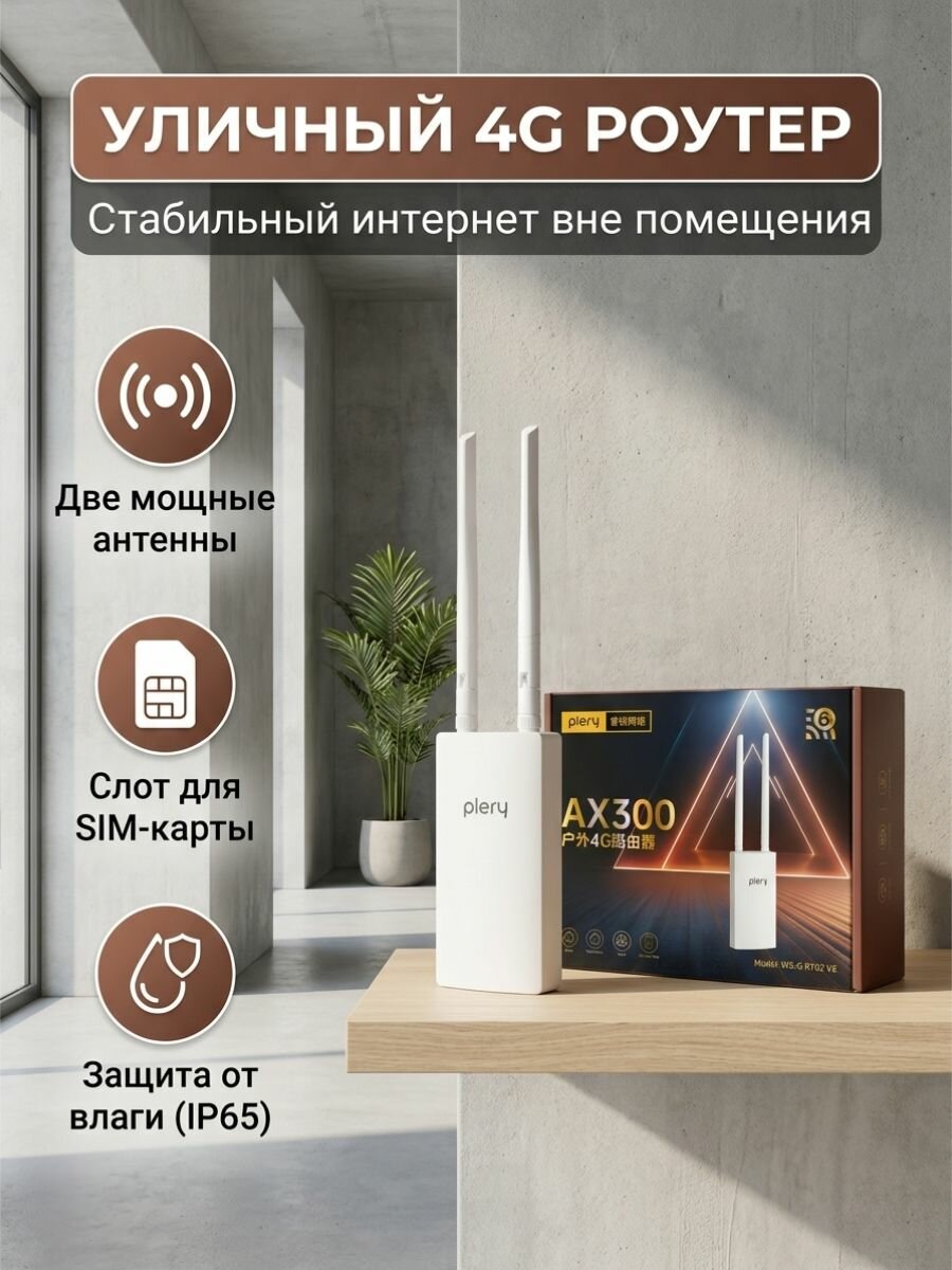 Уличный Wi-Fi роутер с SIM-картой Plery Outdoor 4G Router (WS-G R702) EAU