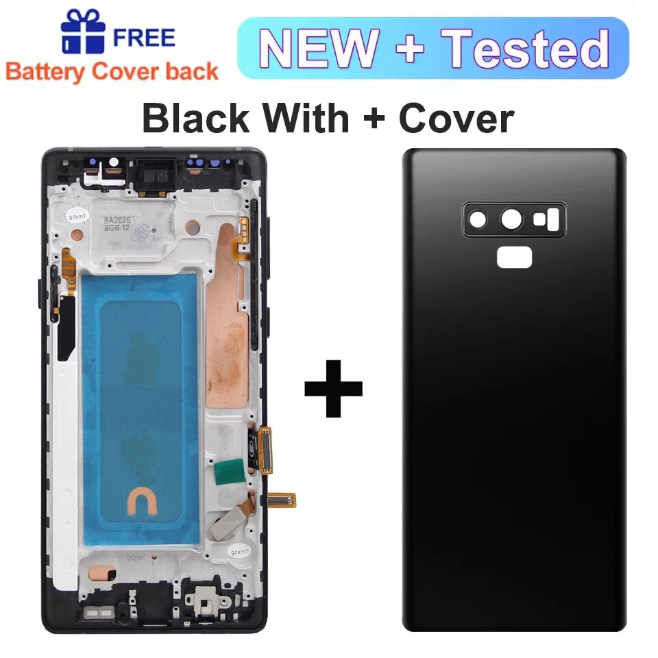 Дисплей Samsung Note 9 Black с рамкой и крышкой