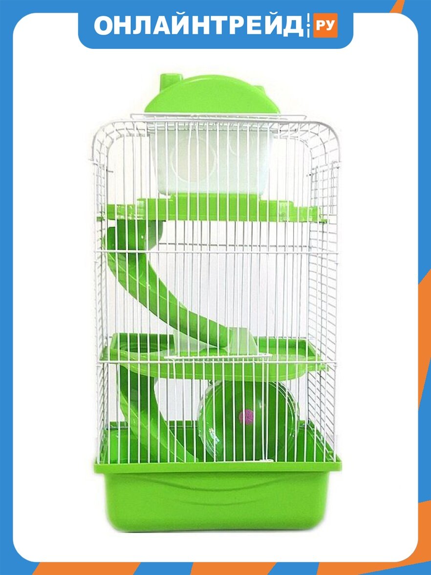 Клетка Zoowell для грызунов Трехэтажная 27*21*45 см, зеленая CC-S27Gr