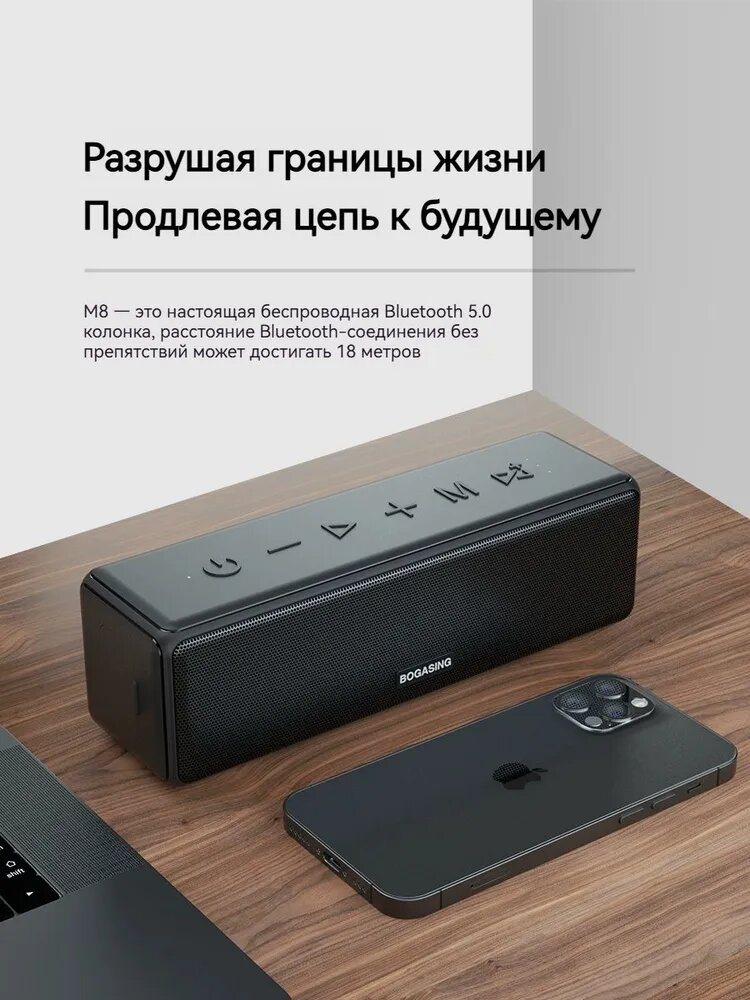 Наружная беспроводная аудиосистема Bluetooth BOGAS SING m8, домашний сабвуфер объемного звучания, водонепроницаемость IPX7.