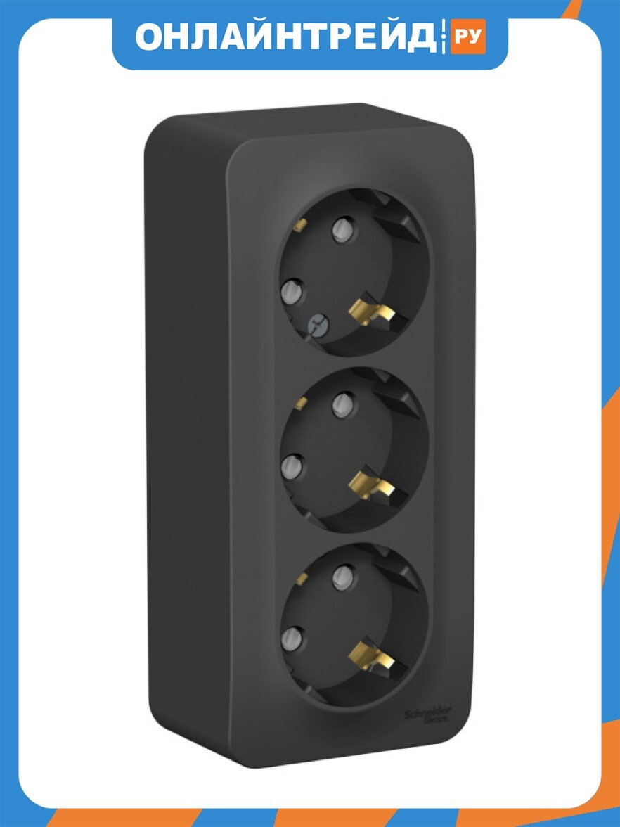 Розетка Systeme Electric (schneider Electric) SCHNEIDER ELECTRIC BLANCA 3-я с заземлением, со шторками, изол. пл, 16А, 250В, Антрацит, BLNRA011316