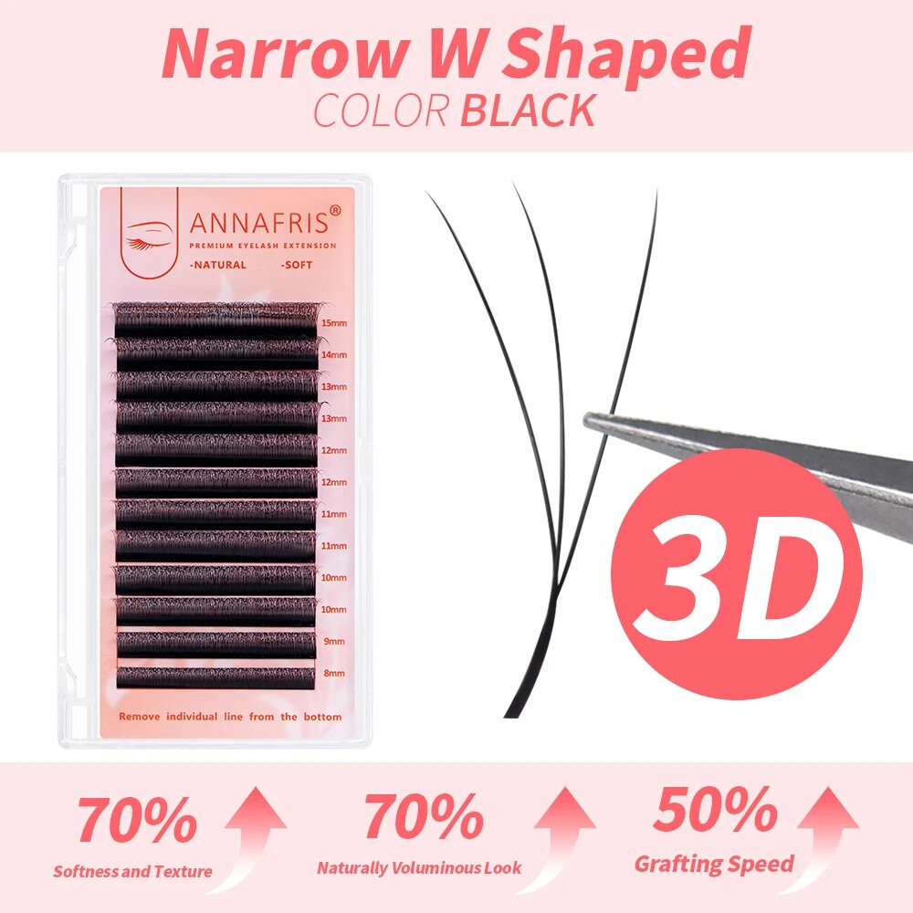 ANNAFRIS 3D 4D 5D W-образные ресницы LU, 9-13mm MIX, Narrow 3D W Lash
