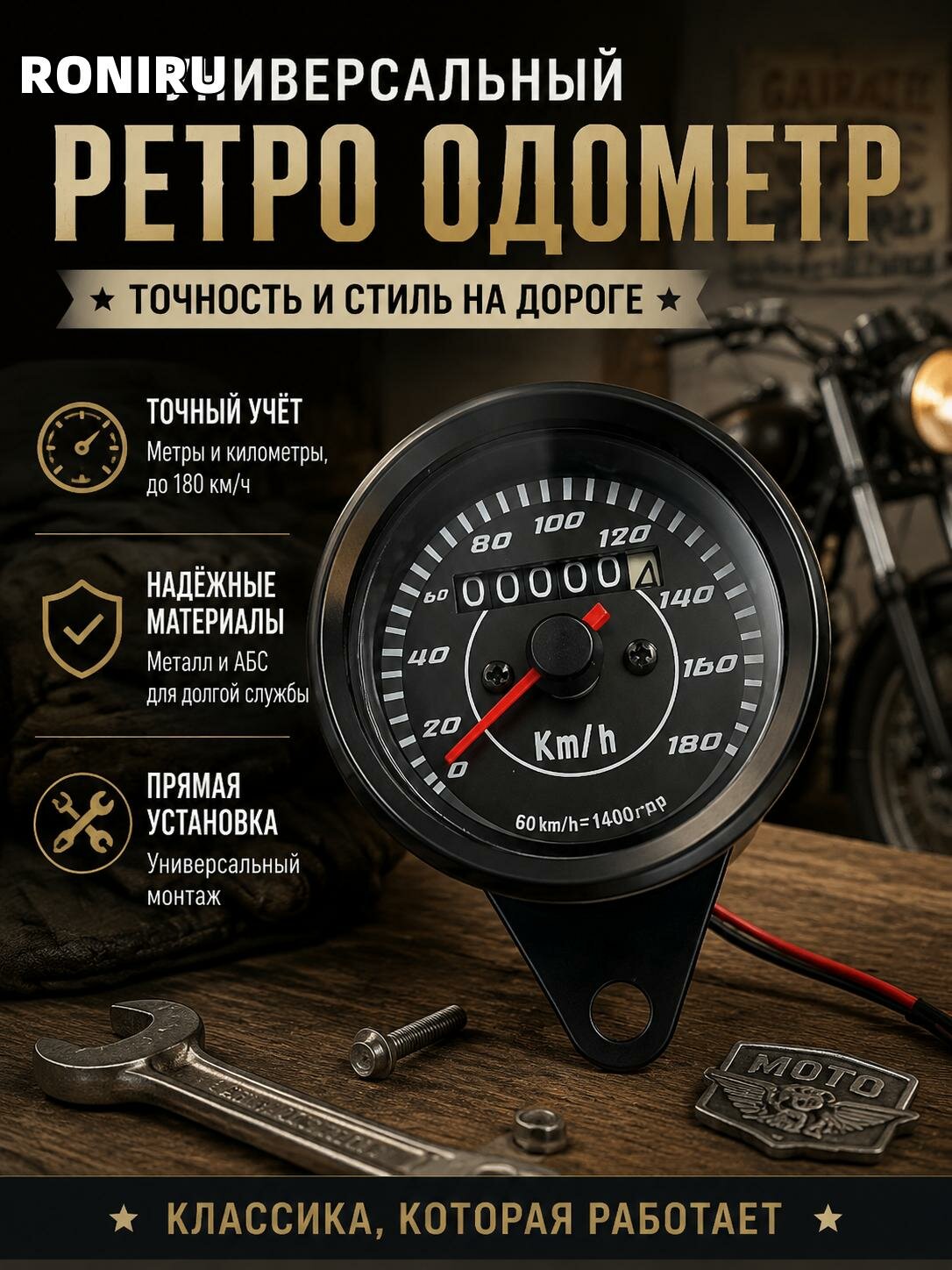 Приборная панель мотоцикла, ретро-модернизация с универсальным одиночным одометром (метр, километр), прямая установка, металл и АБС, черный