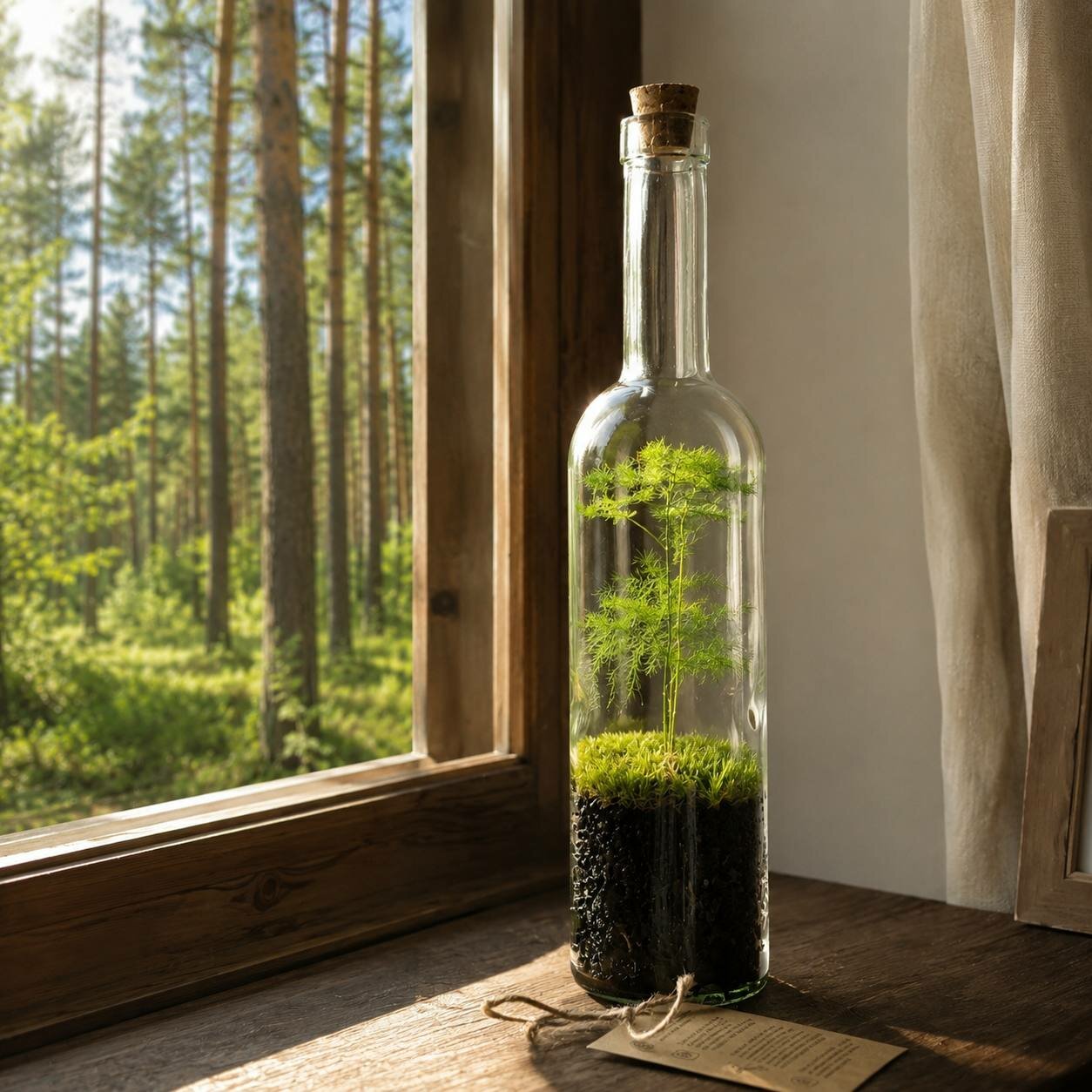 Флорариум в бутылке «Bottle 3» с живым мхом и растением экосистема от Neopure