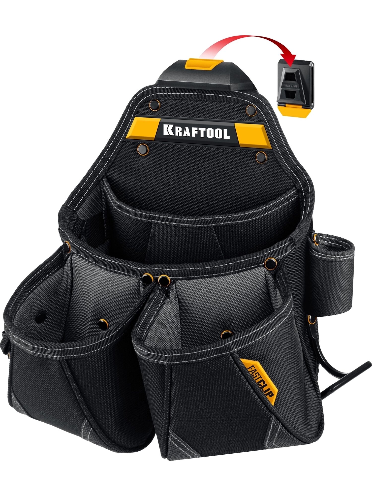 Поясная сумка KRAFTOOL KP-15 с быстросъёмным креплением FastClip, 15 карманов и петель, 350 х 320 мм